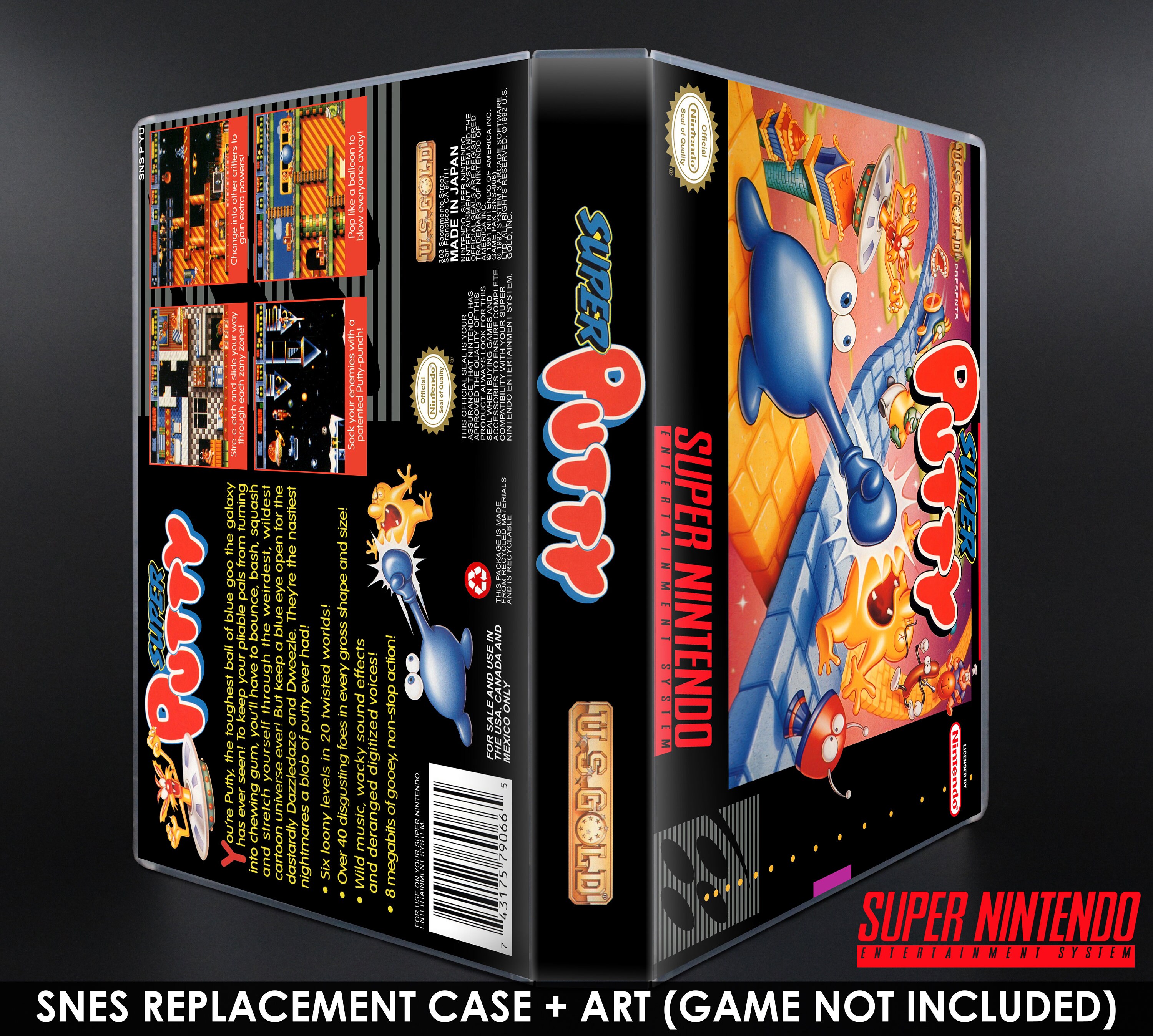 Super Putty SNES Horizontal Case No Game Replacement Storage Case & Box Art - Etsy