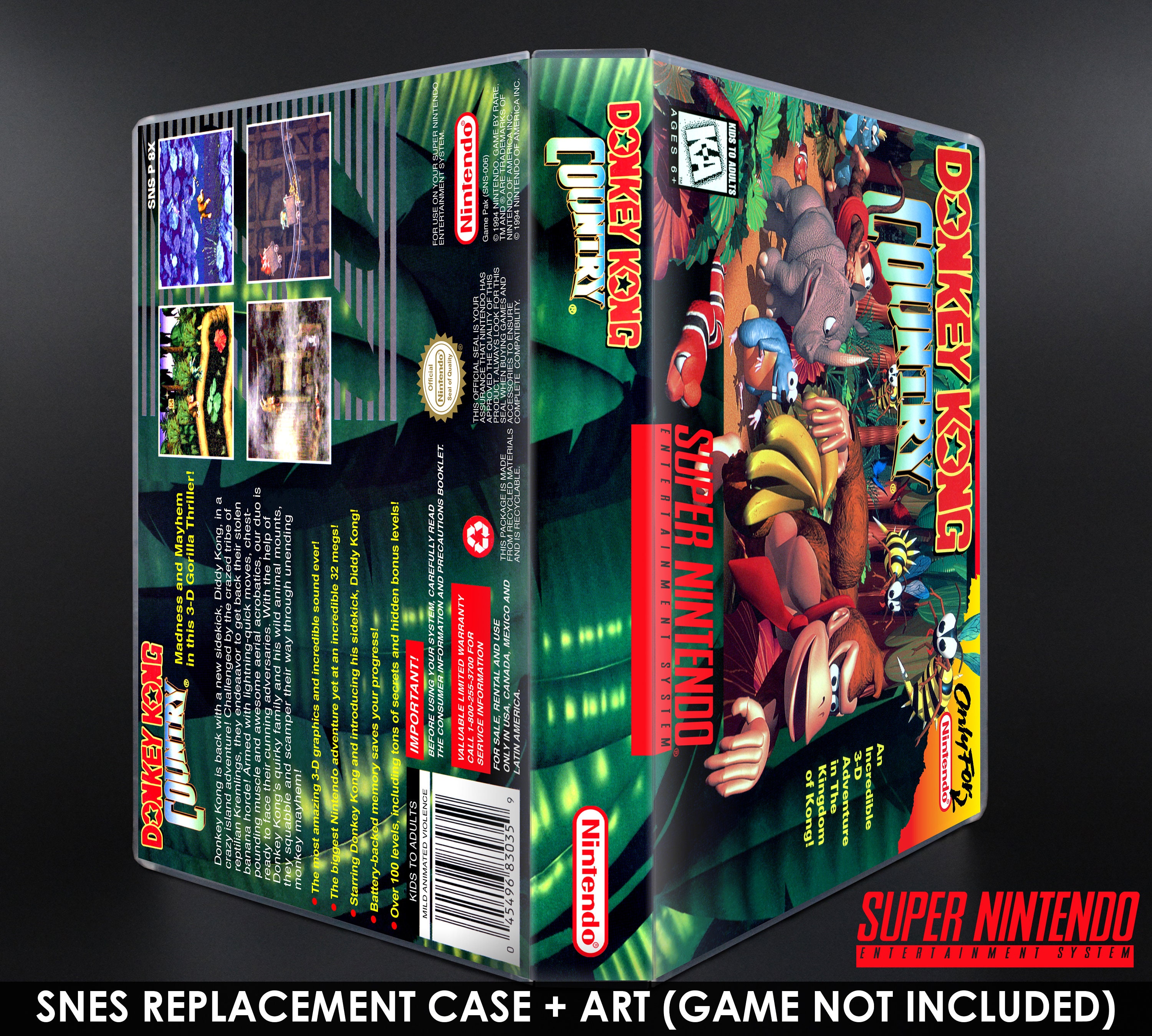 Donkey Kong Country SNES Horizontal Case No Game Replacement Storage ...