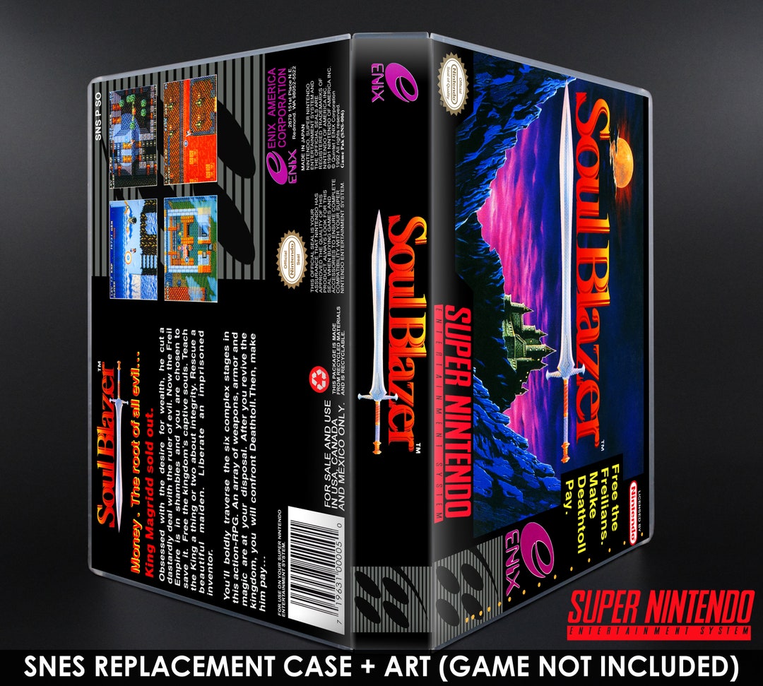 Soul Blazer - SNES Horizontal Case - No Game - Replacement Storage Case ...