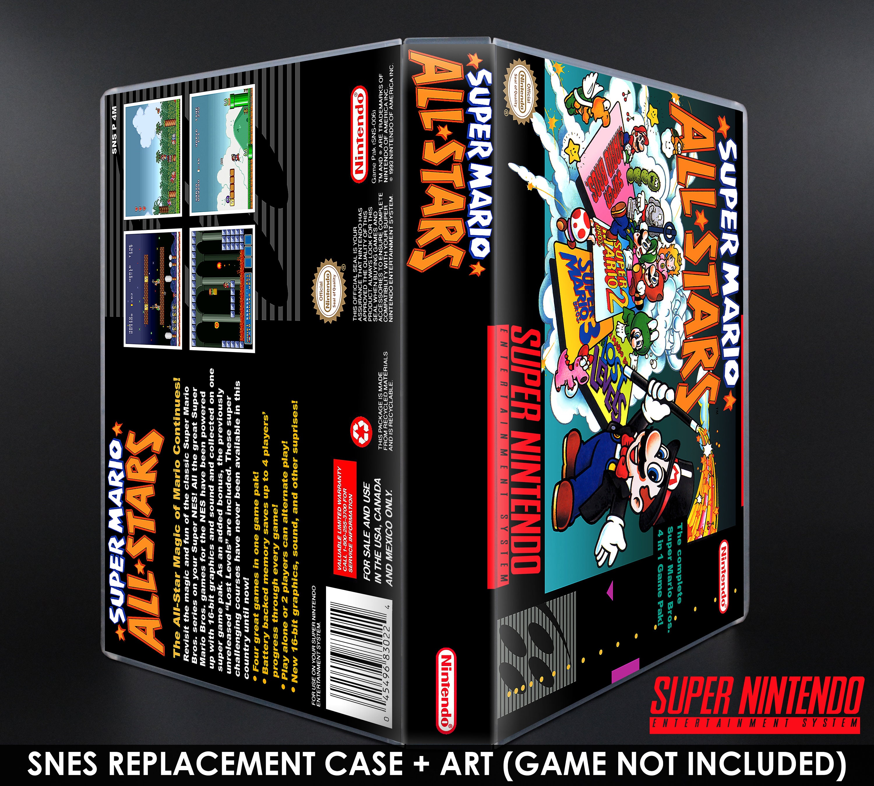 Super Mario All-stars SNES Horizontal Case No Game Replacement Storage ...