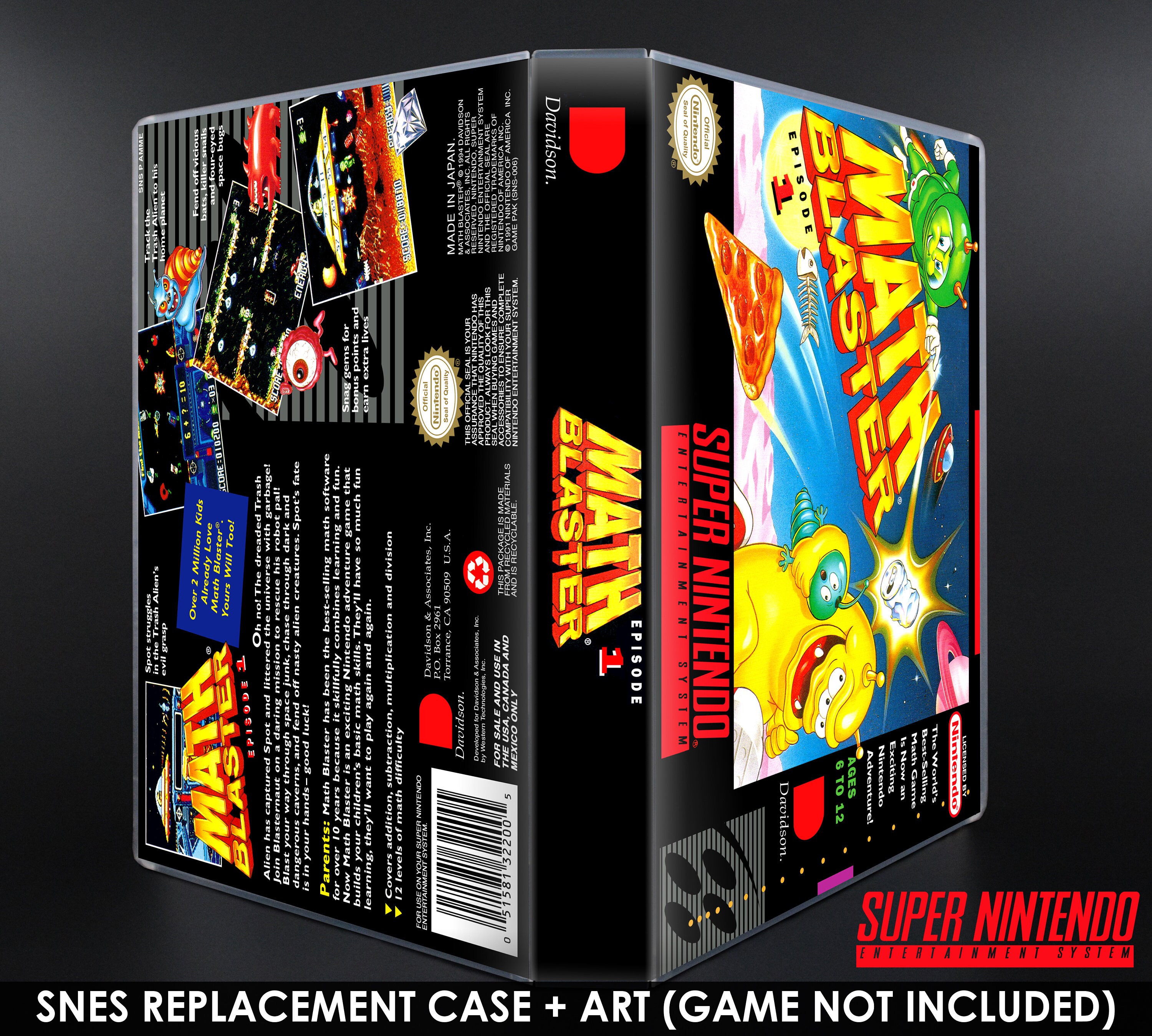 Math Blaster Episode 1 SNES Horizontal Case No Game Replacement Storage ...