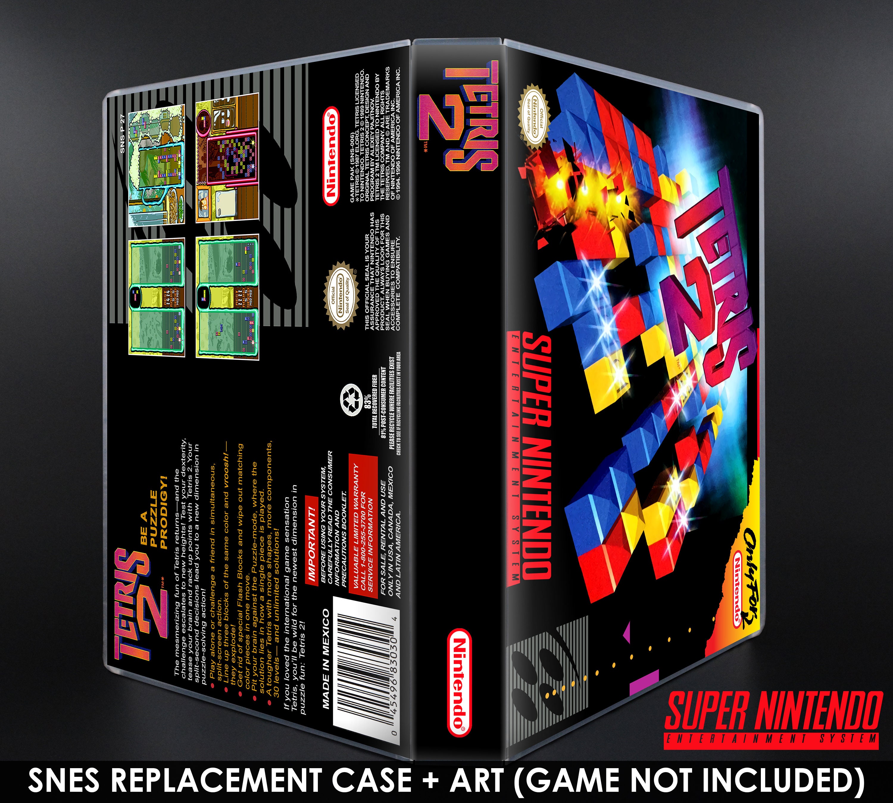 Tetris 2 SNES Horizontal Case No Game Replacement Storage Case & Box ...