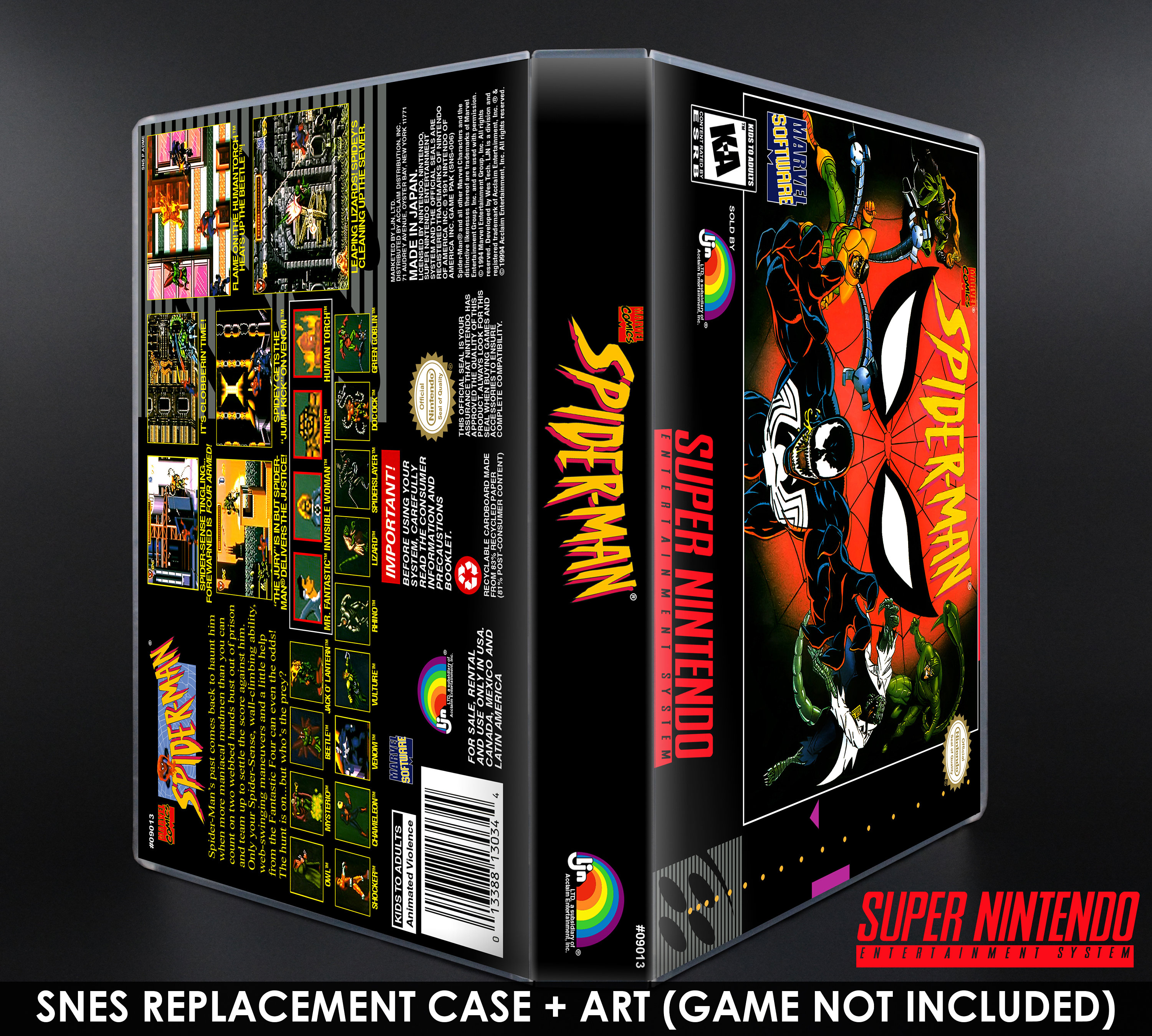 Spider-man SNES Horizontal Case No Game Replacement Storage Case & Box ...