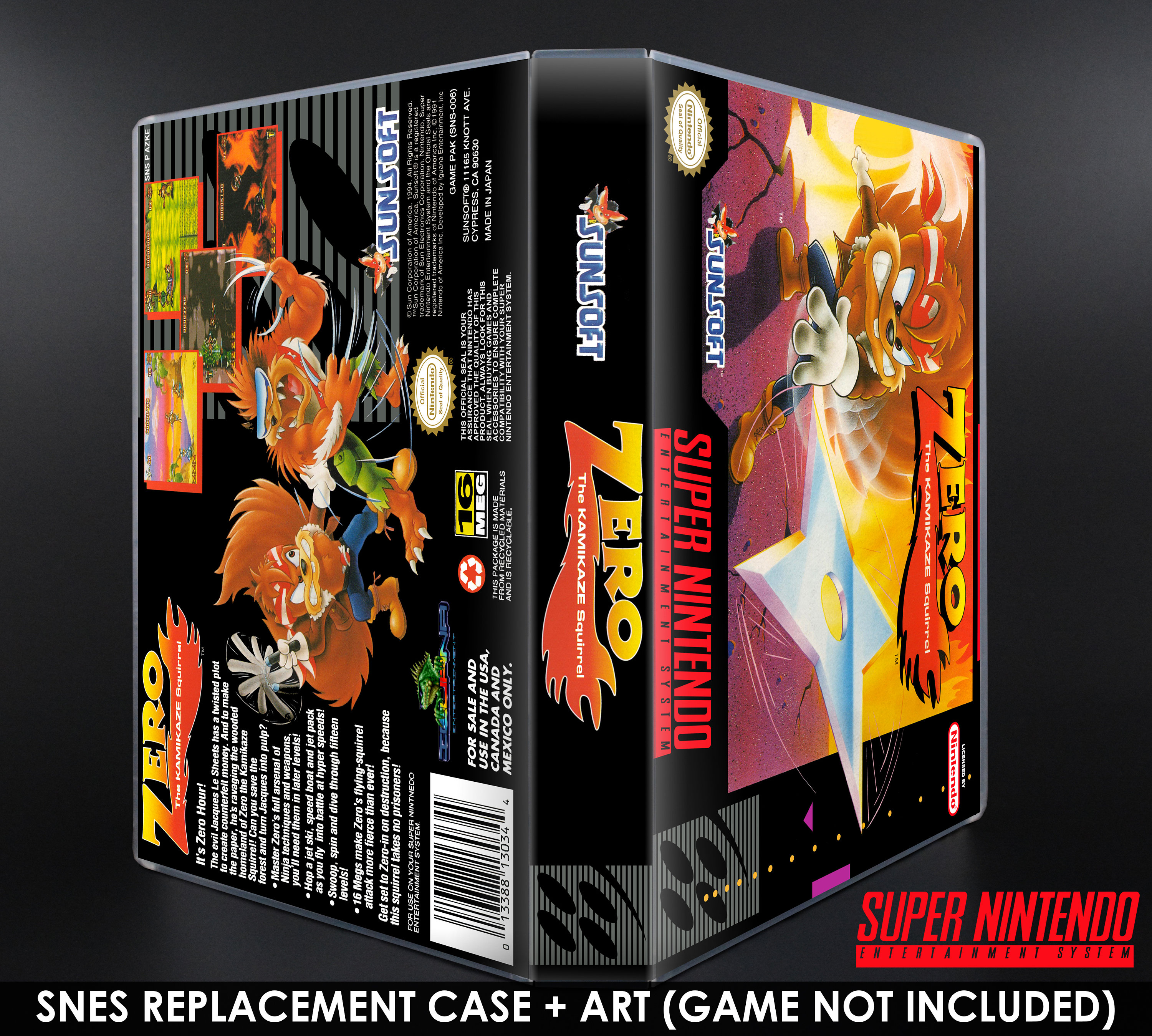 Zero the Kamikaze Squirrel SNES Horizontal Case No Game Replacement ...
