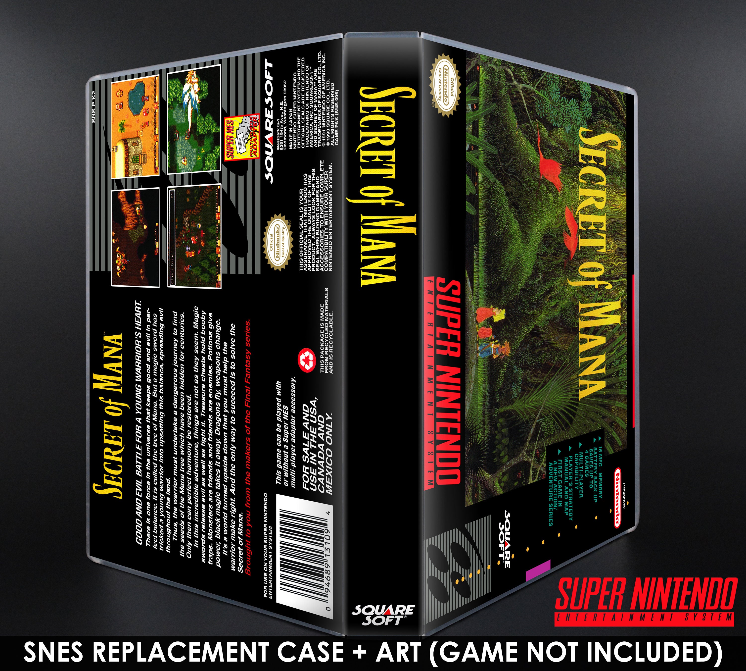 Secret of Mana SNES Horizontal Case No Game Replacement Storage Case ...