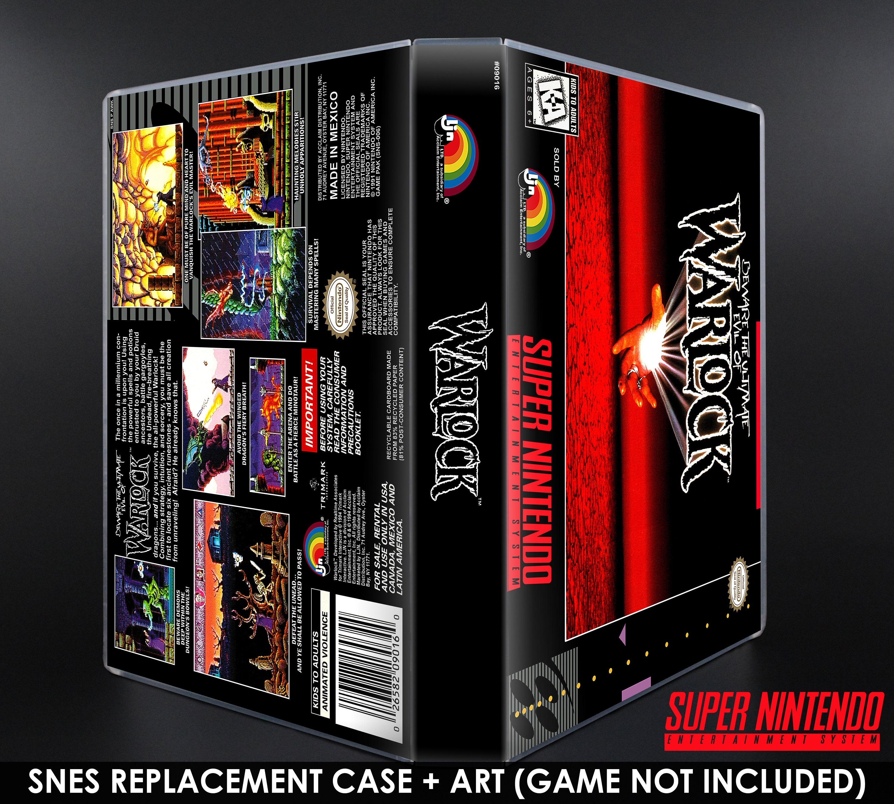 Warlock SNES Horizontal Case No Game Replacement Storage Case & Box Art ...