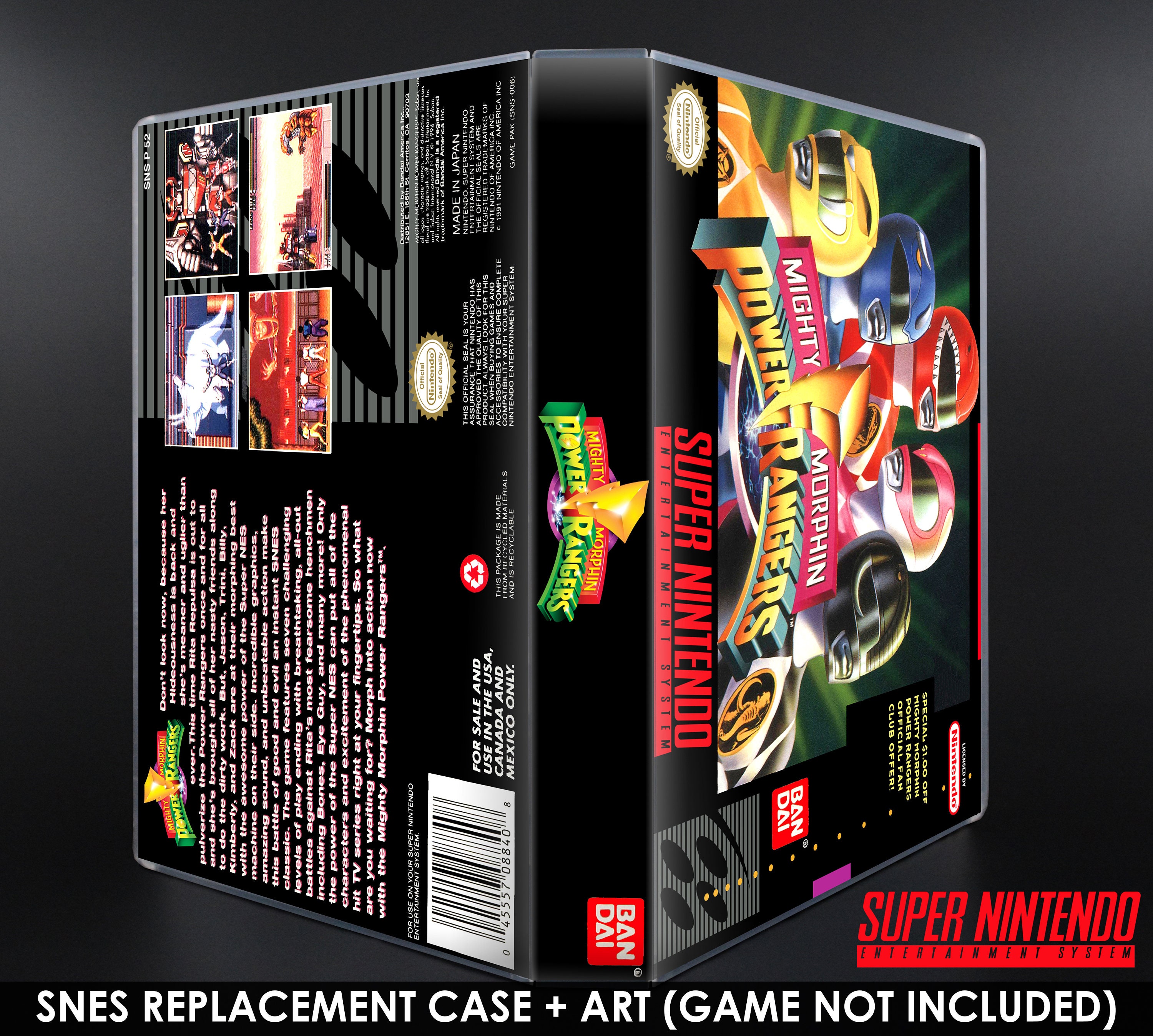 Mighty Morphin Power Rangers SNES Horizontal Case No Game Replacement ...
