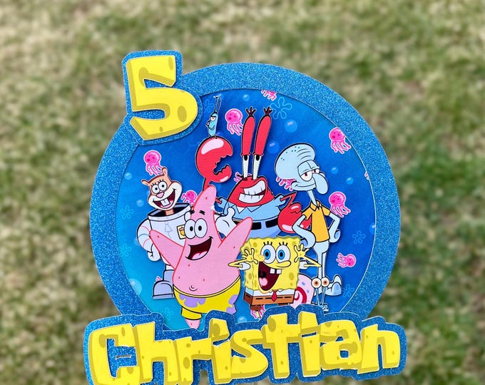 Spongebob, Patrick and Squidward Birthday Cake Topper, Personalised ...
