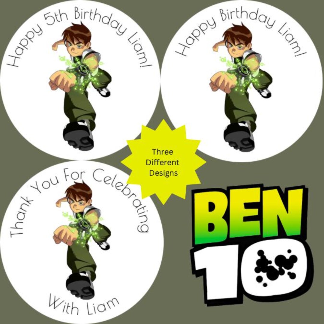 12 Customized Ben 10 Birthday Stickers, Party Favor Stickers ...