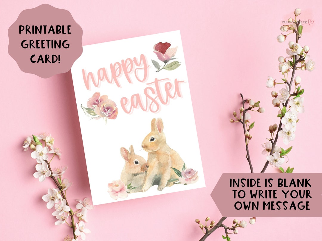 Easter Bunny Greeting Card: Floral Design, 7x5in (printable PDF) - Etsy