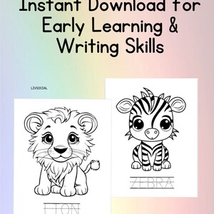 Printable Toddler Coloring Book With Traceable Animal Names | Fun ...