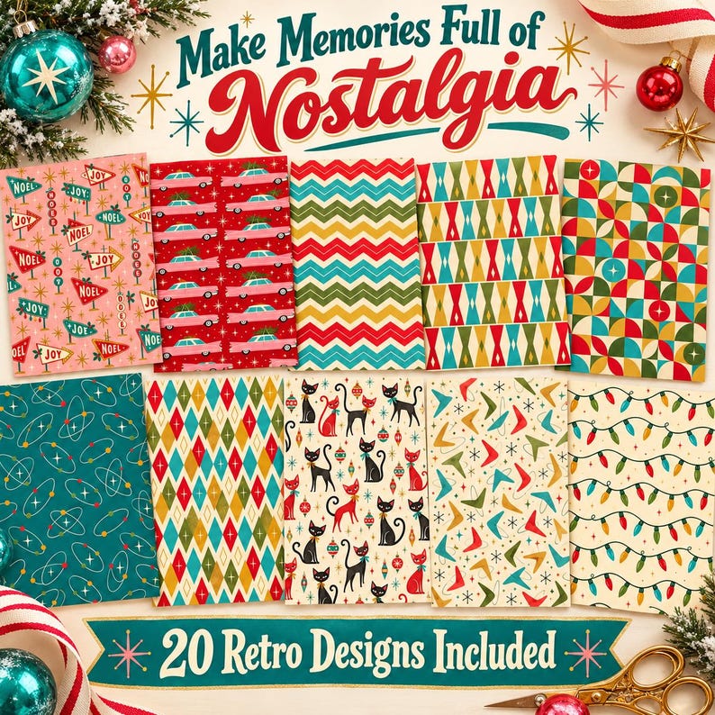 Retro 1960's Christmas Background Papers | Printable Journal ...
