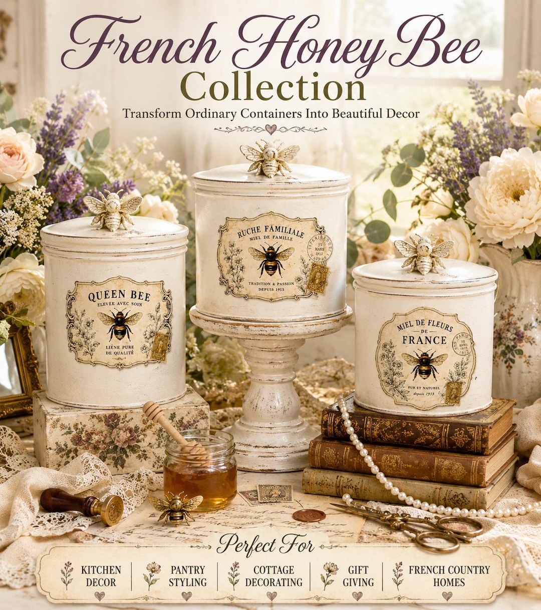 50-teiliges Bienen-Ephemera-Bundle| Französische Etiketten ...