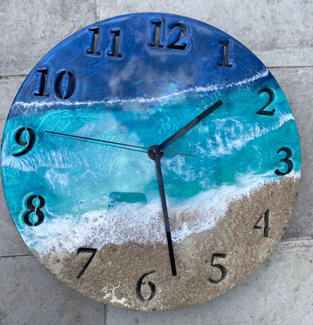 CLOCK Coastal Style With Ocean Waves in Resin- 12" - Etsy