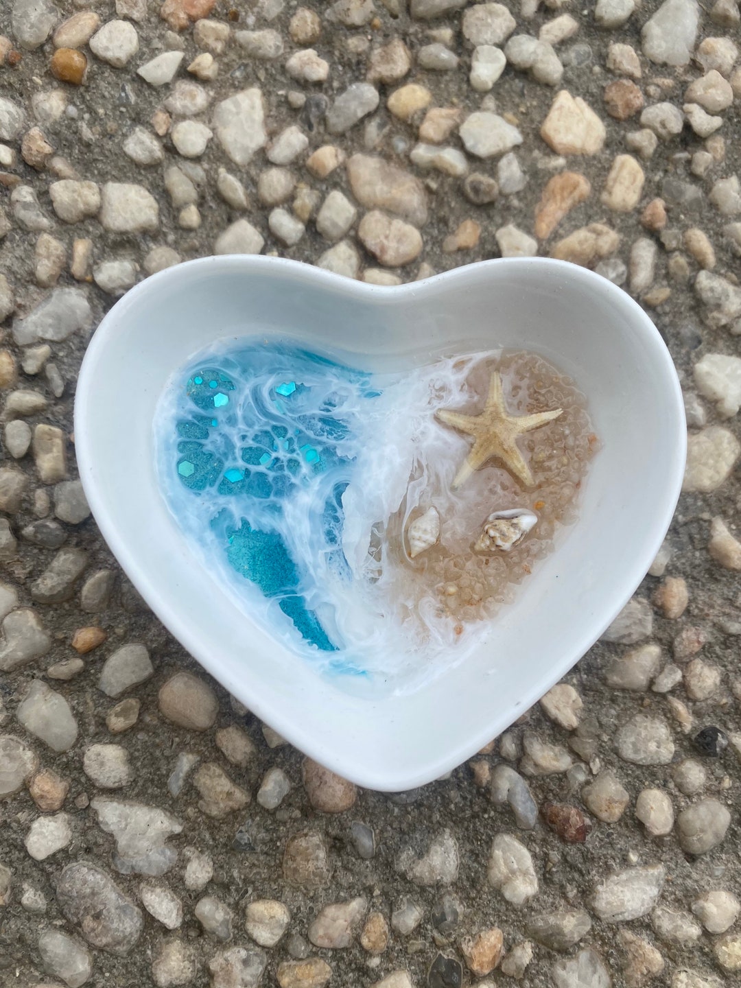 Ceramic OCEAN Heart Ring/ Trinket Dish With Resin Ocean and Beach - Etsy