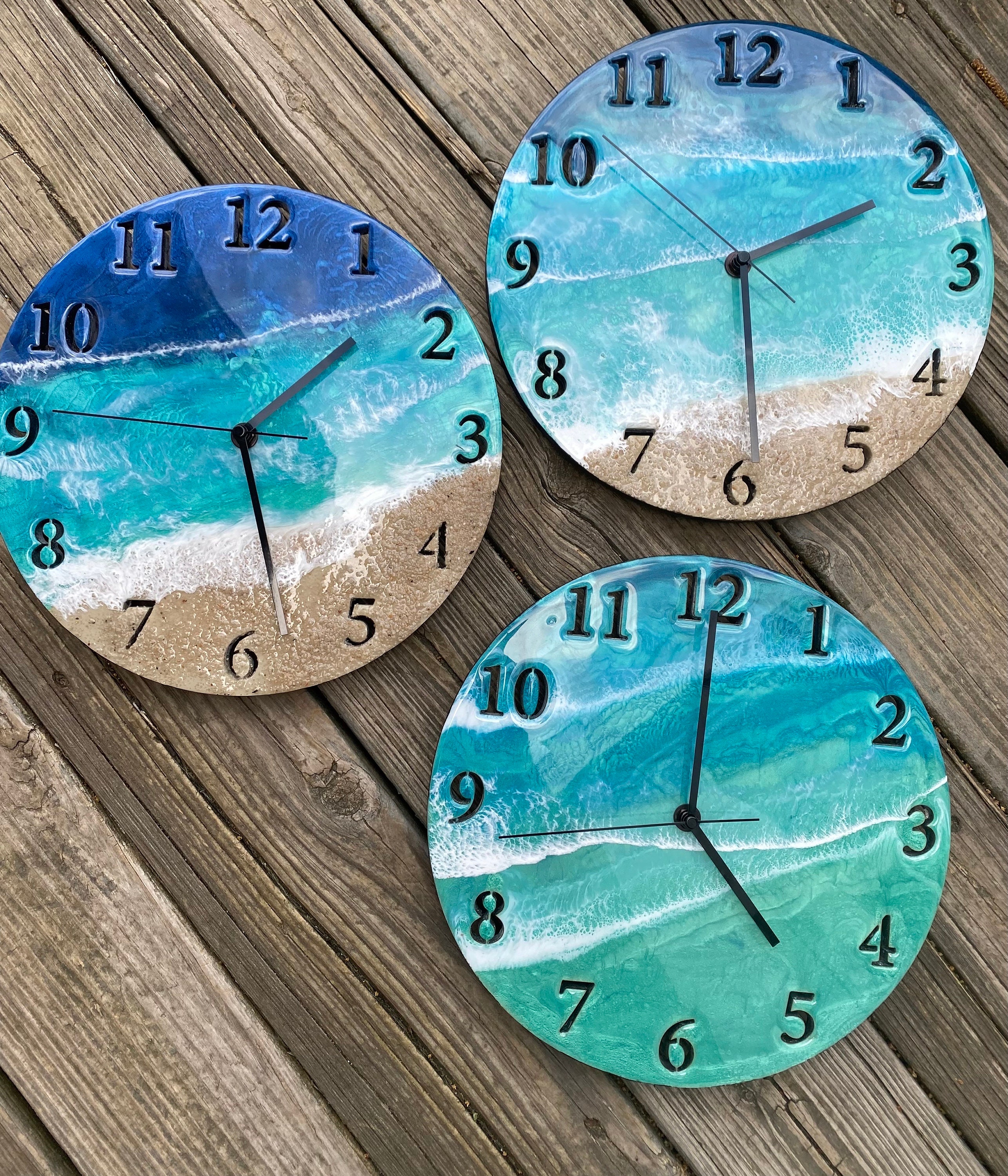 CLOCK Coastal Style With Ocean Waves in Resin- 12" - Etsy