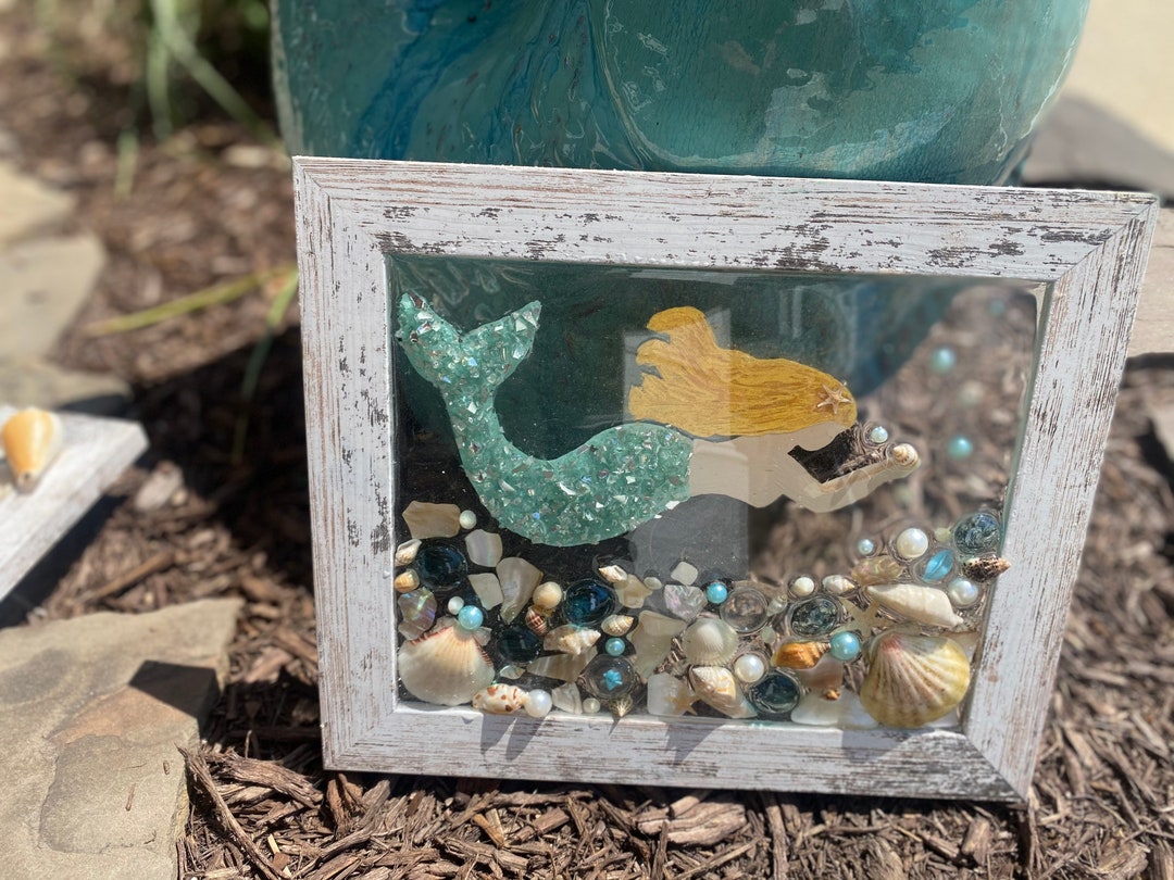MERMAID Hand Painted - 8X10 Framed Art W/ Sea Glass - Etsy