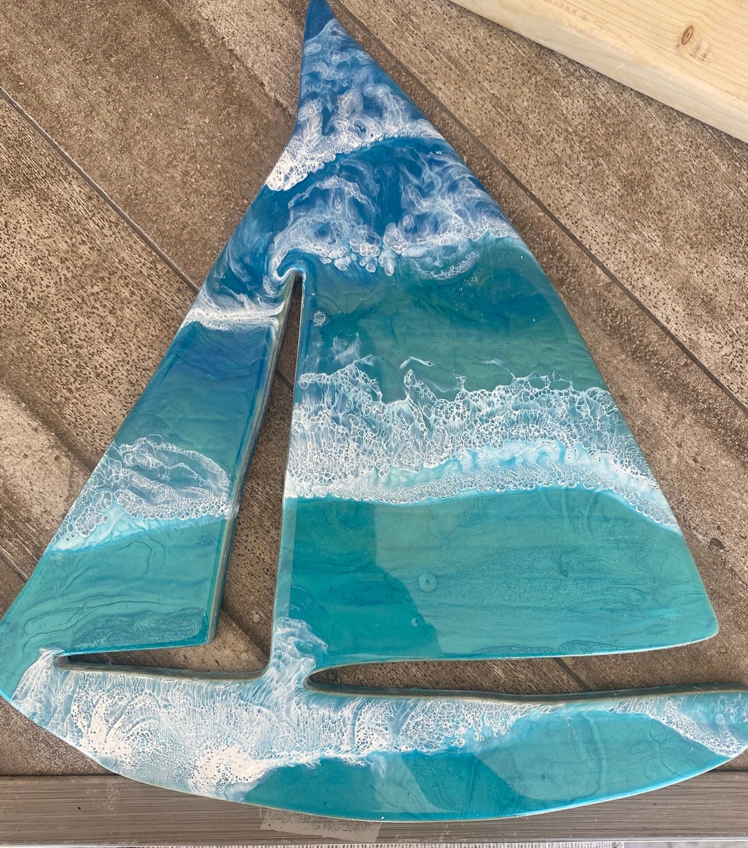 SAILBOAT Wall Decor charcuterie Board With Ocean Waves In Resin Etsy