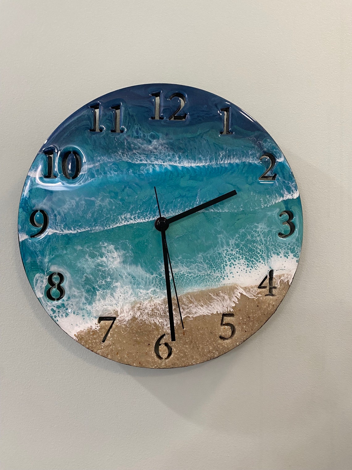 CLOCK Coastal Style With Ocean Waves in Resin- 12" - Etsy