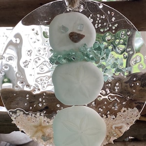 Coastal Christmas Ornament- Aqua Snowman on Beach - Etsy