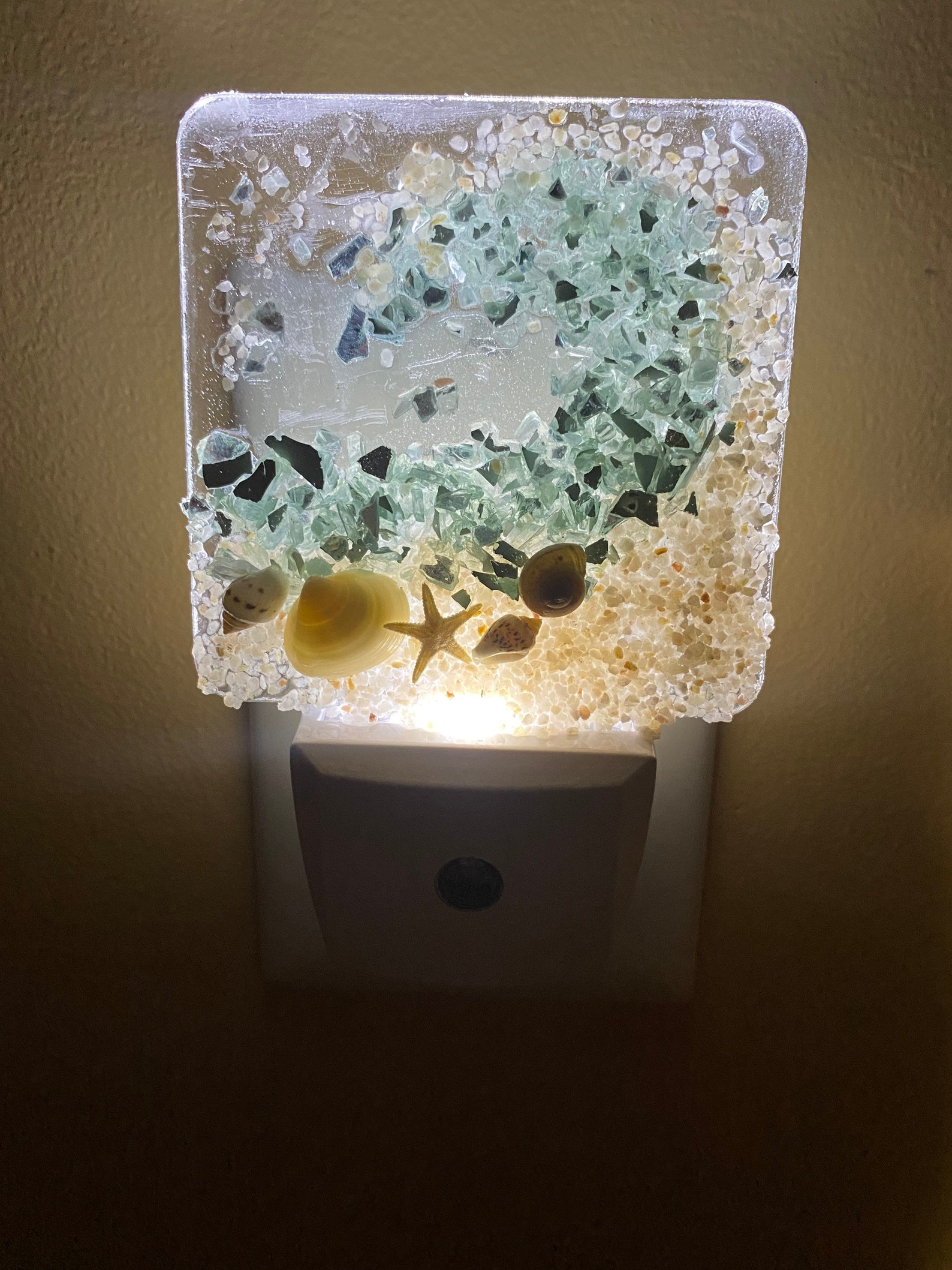 COASTAL Night Light AQUA Glass WAVE - Etsy