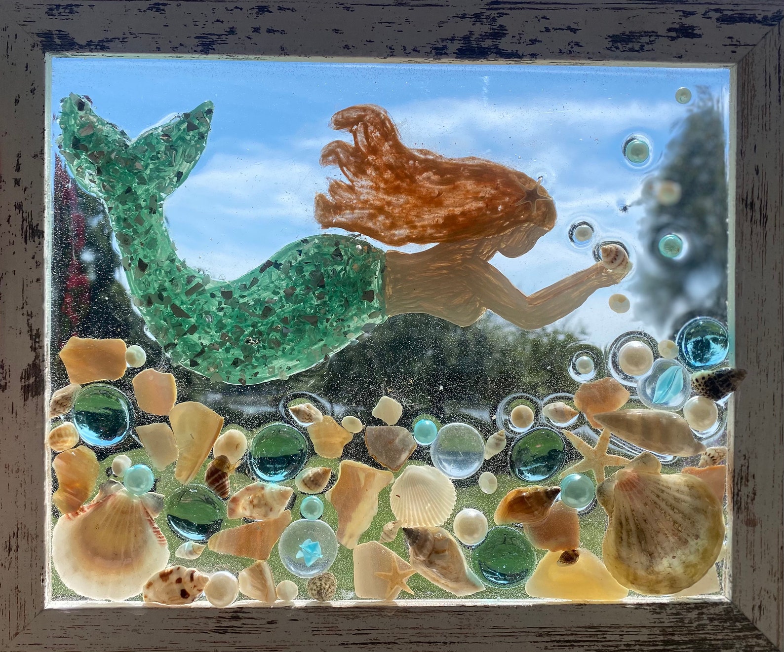 MERMAID Hand Painted - 11X14 Framed Art W/ Sea Glass - Etsy
