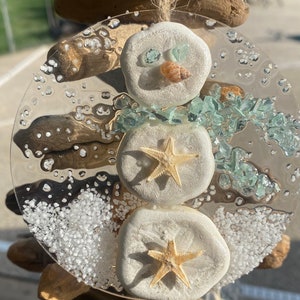 Coastal Christmas Ornament – Sand Dollar Snowman, Crushed Glass Resin ...