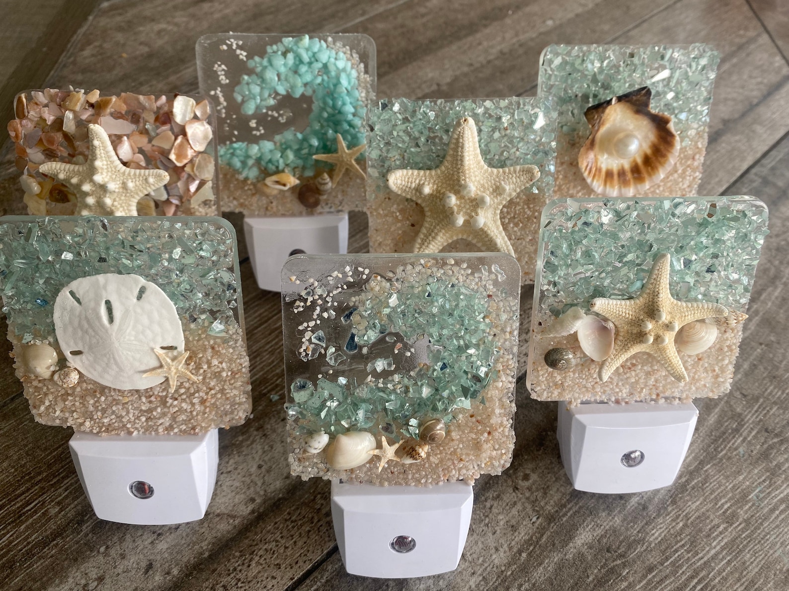 COASTAL Night Light AQUA Glass WAVE - Etsy