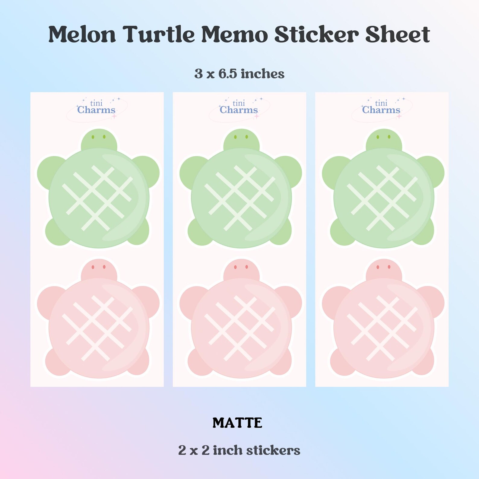 Melon Turtle Memo Sticker Sheet SET - Cute, Junimocore Stickers ...
