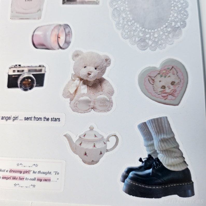 Coquette PNG Sticker Sheet: White Aesthetic,journal Stickers,deco ...