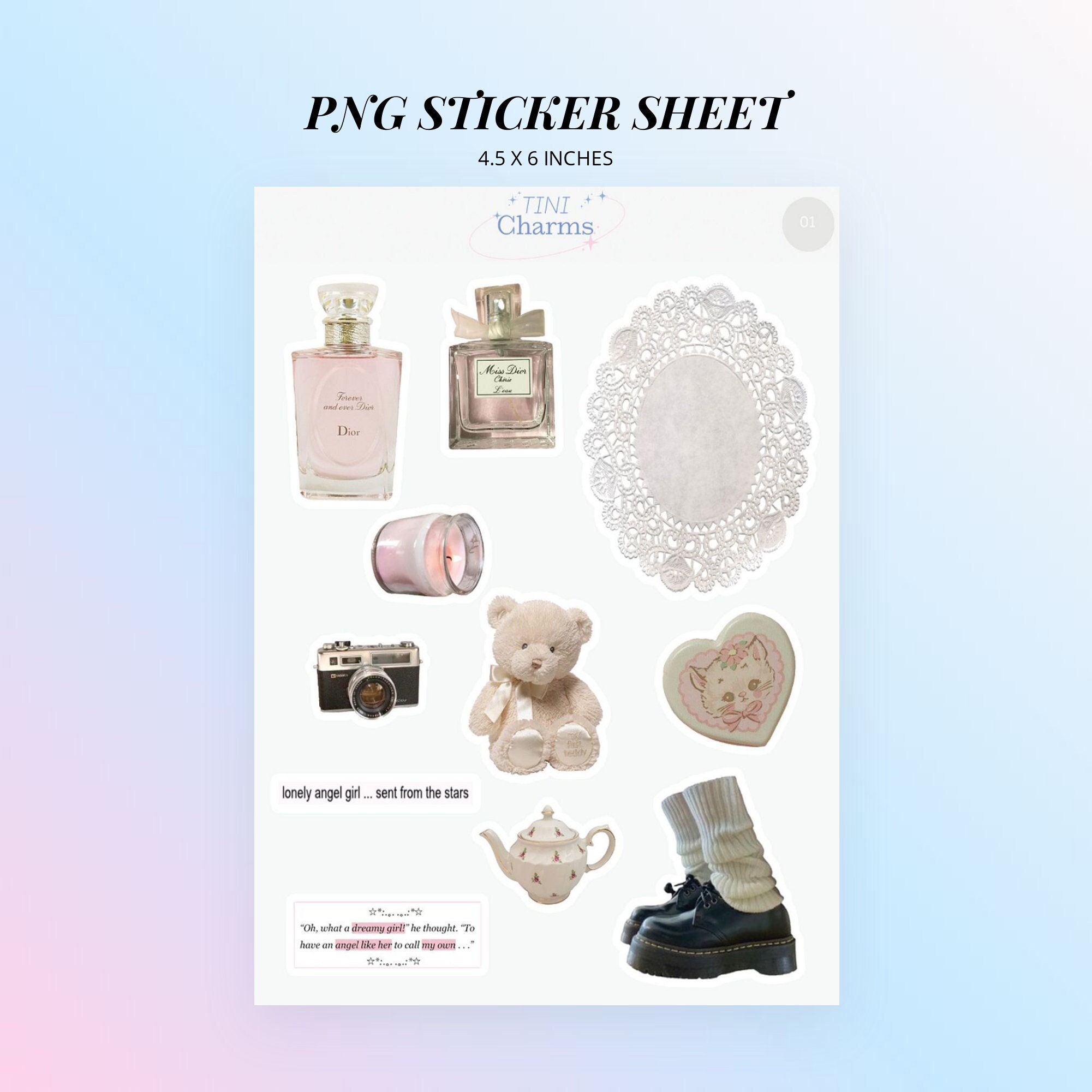 Coquette PNG Sticker Sheet: White Aesthetic,journal Stickers,deco ...