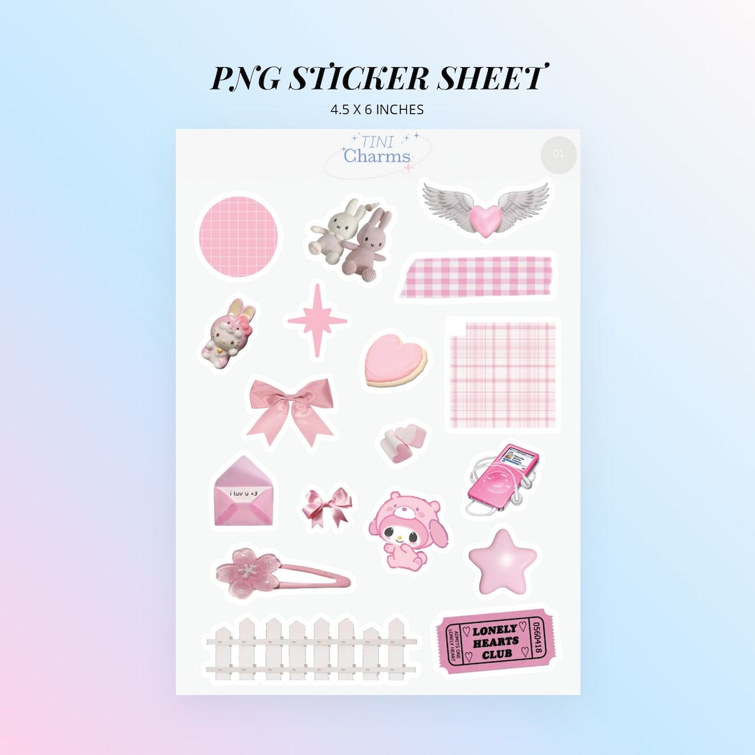 Coquette PNG Sticker Sheet: Pink,journal Stickers,deco Stickers,cute ...