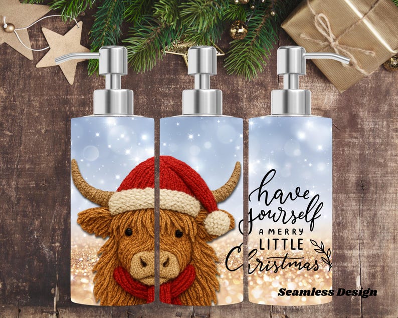 Highland Cow Christmas Soap Dispenser Wrap PNG | Holiday Bathroom Decor ...