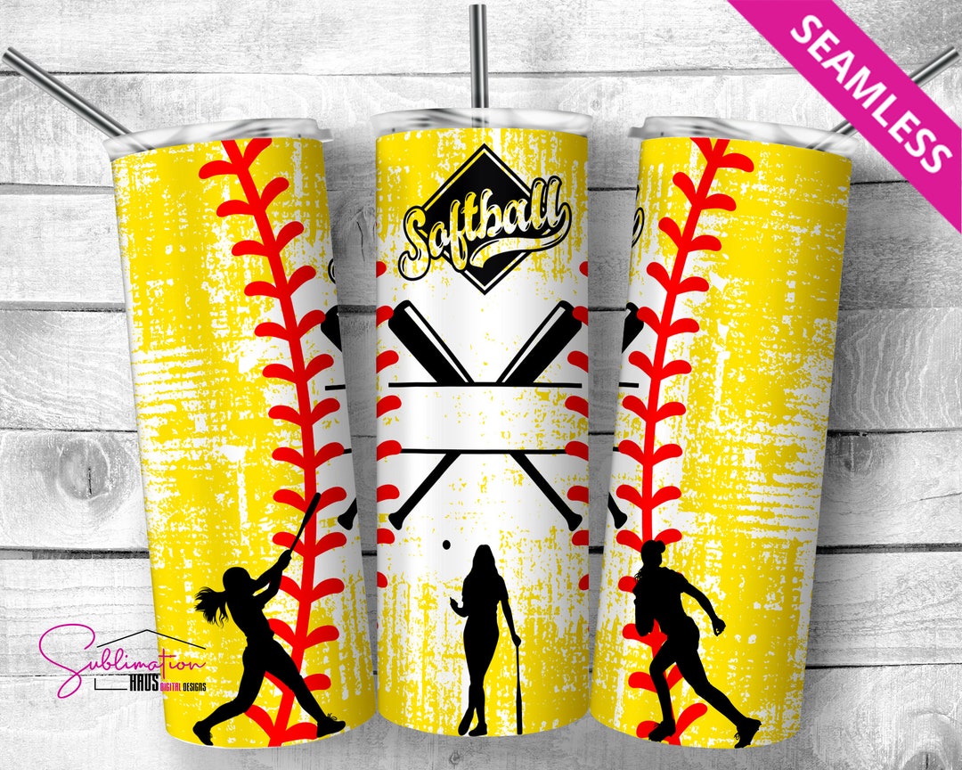Softball 20oz Skinny Tumbler Wrap Template - PNG Digital Download 20oz ...