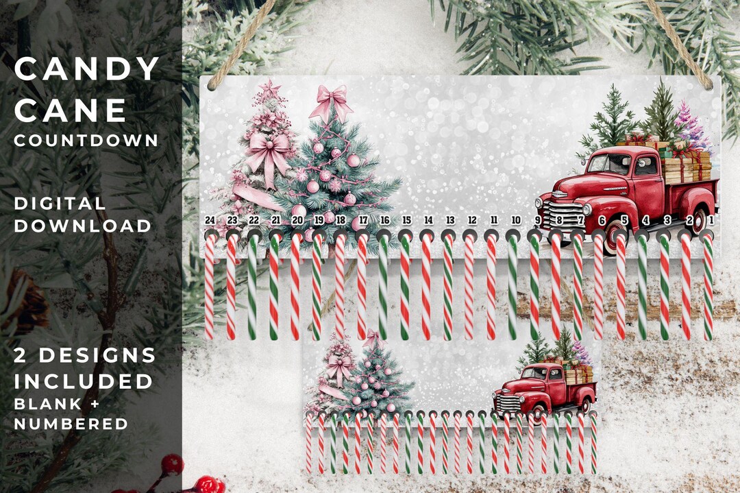 Pink Christmas Countdown PNG: Red Truck & Trees Calendar (digital ...