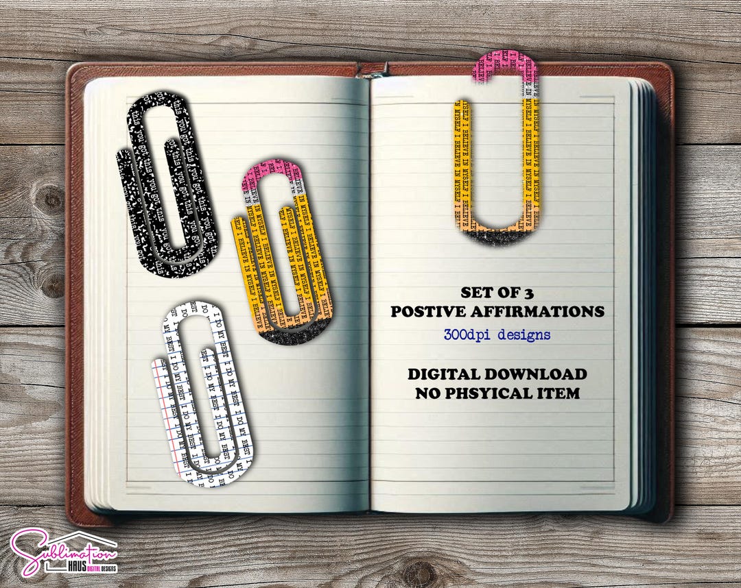 Set of 3 Paperclip PNG | Positive Affirmation School Set, Gift for ...
