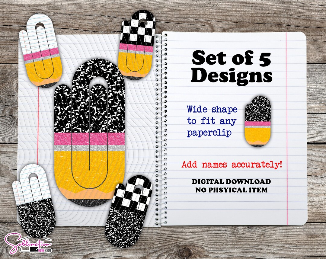 Paperclip PNG Set: School Pencil Designs (digital Download, 5-pack) - Etsy