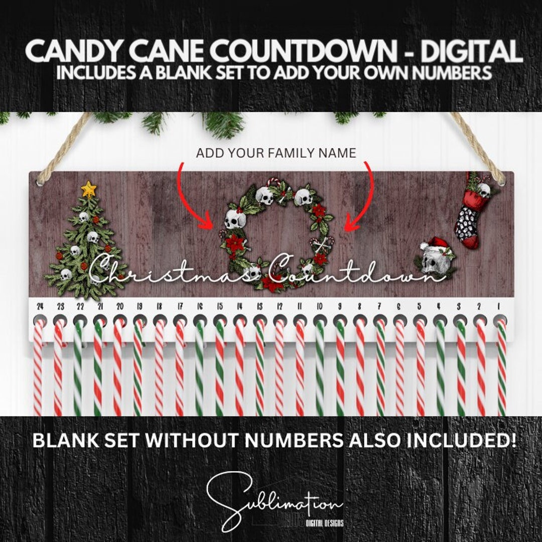 Candy Cane Countdown PNG, Countdown to Christmas Skulls and Candy ...