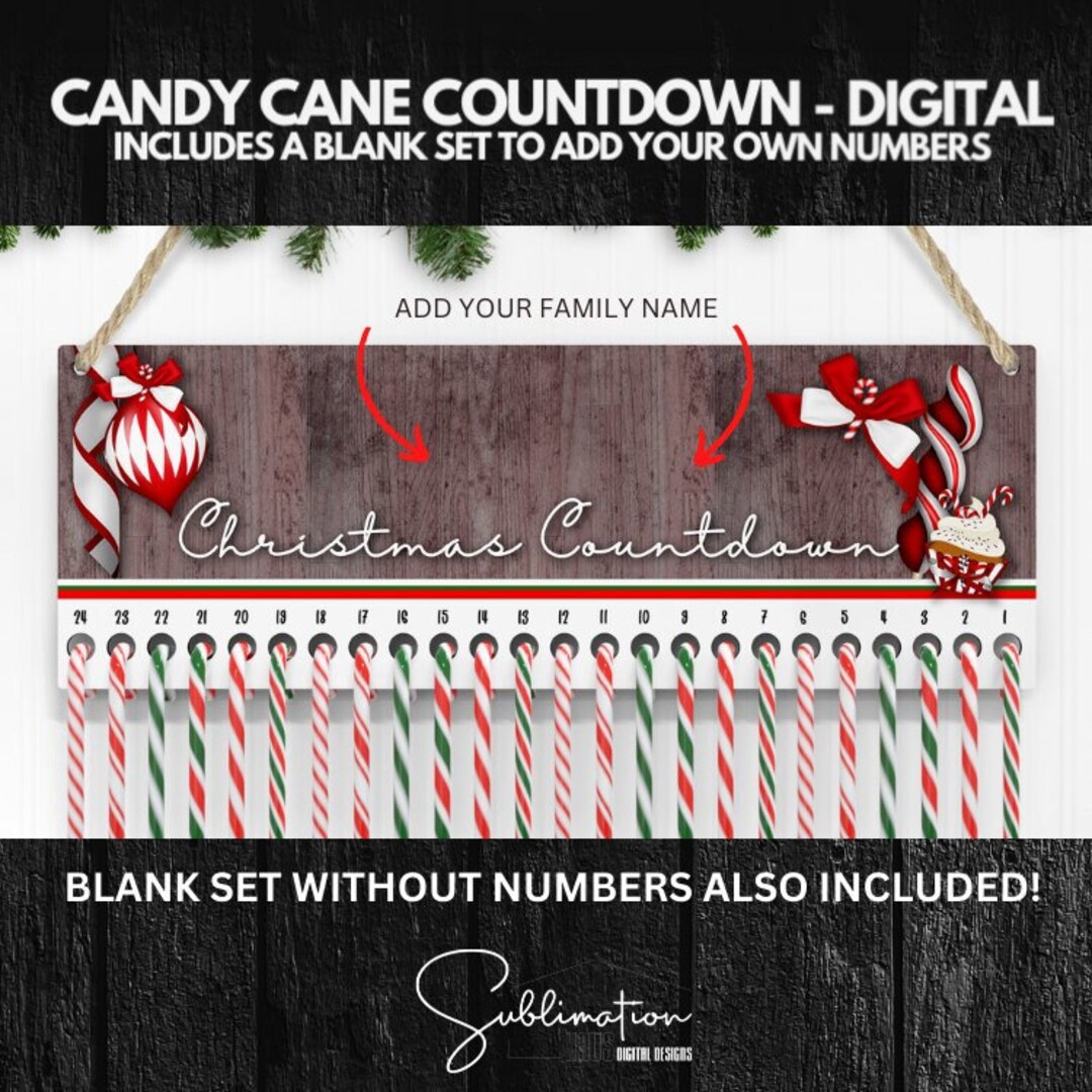 Candy Cane Christmas Countdown PNG: Printable Advent Calendar (digital ...