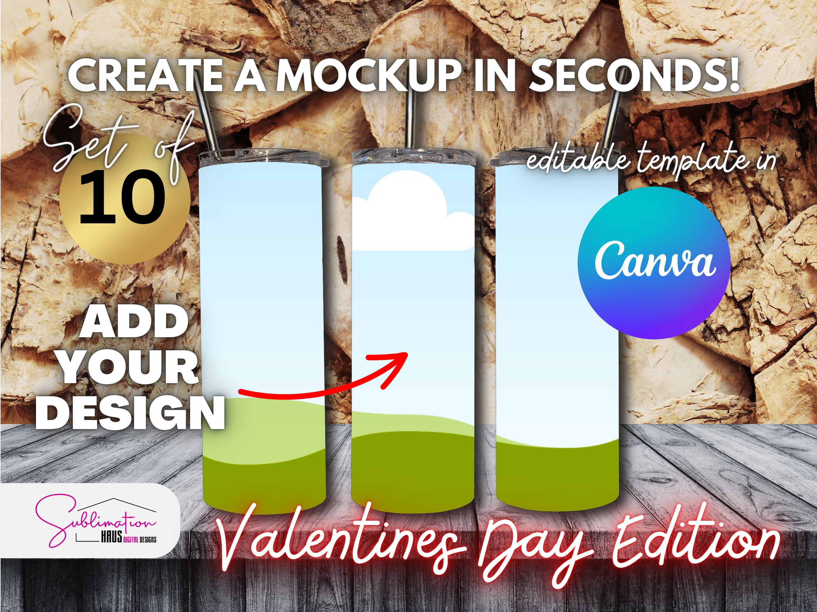 CANVA Valentines Day Mockup Templates for 20oz Skinny Tumbler - Etsy
