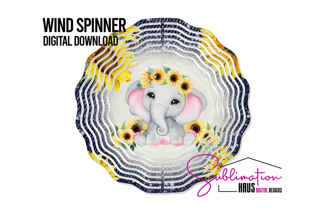 Elephant Sunflower Wind Spinner Design: Sublimation PNG (digital ...