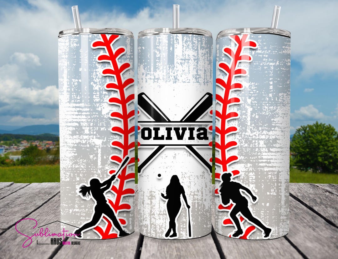 Softball 20oz Skinny Tumbler Wrap Template - PNG Digital Download 20oz ...