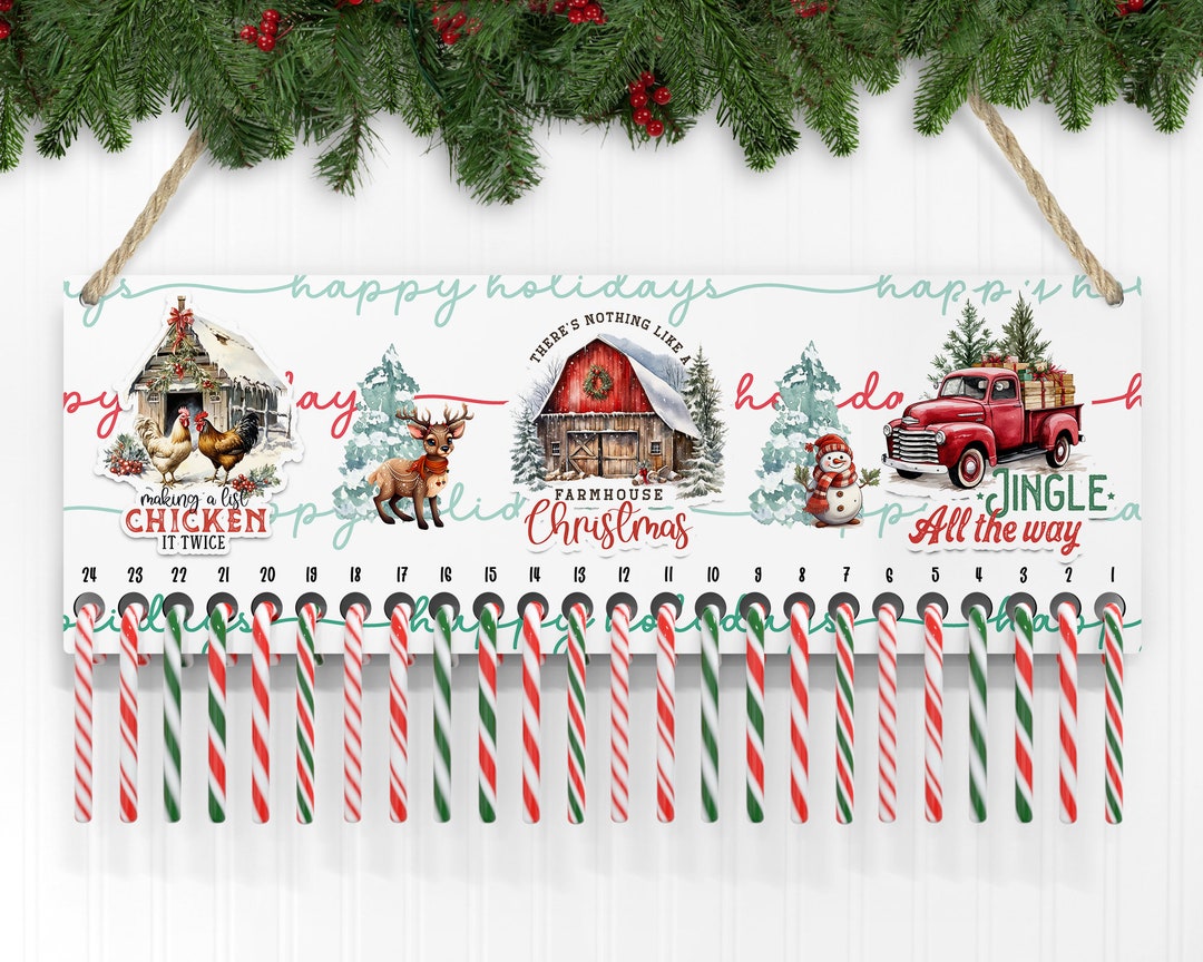 Candy Cane Christmas Countdown PNG: Red Truck Advent Calendar (digital ...