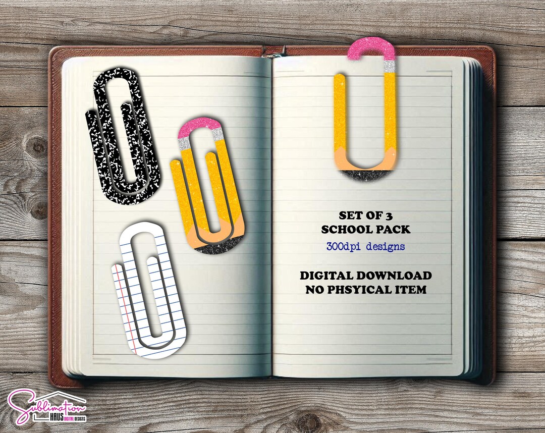 Set of 3 Paperclip PNG | Paper School Set, Gift for Teachers, Paperclip ...