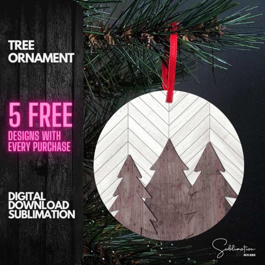 Tree Round Ornament Sublimation Template, Wood Christmas Ornament Png ...
