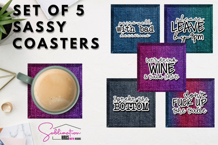 Sassy Coasters Png Square Sarcastic Png Funny Coaster Set - Etsy