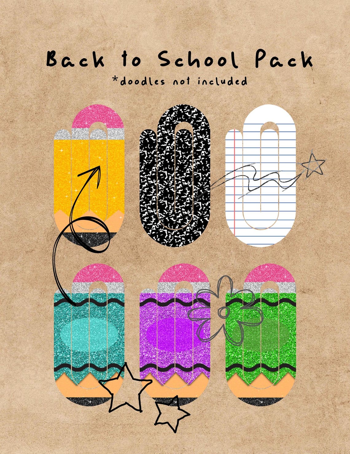 Back to School Paperclip PNG Set of 6 Paperclip PNG | Paper School Set ...