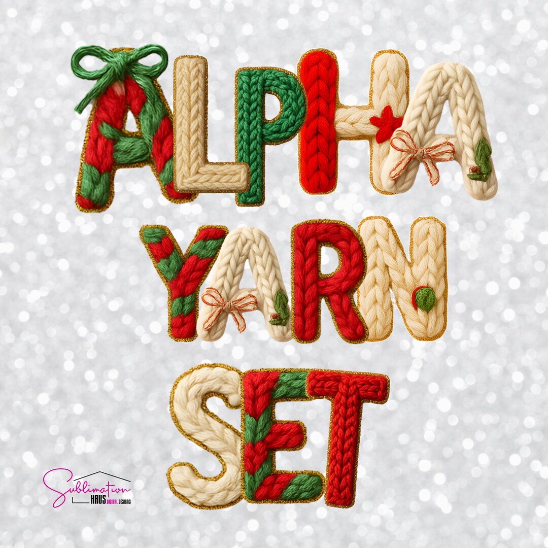Knitted Christmas Alphabet PNG Set | Chunky Yarn Letters A-Z | Cozy ...