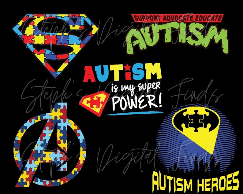BUNDLE! Autism Superheroes Collection Austism Awareness PNG Digital ...