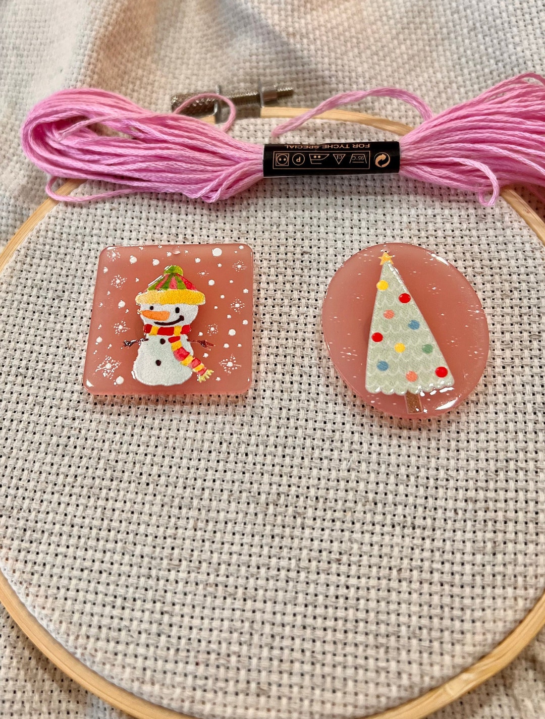 Pink Christmas Tree, Snowman Needle Minder / Cover Minder / Thread ...
